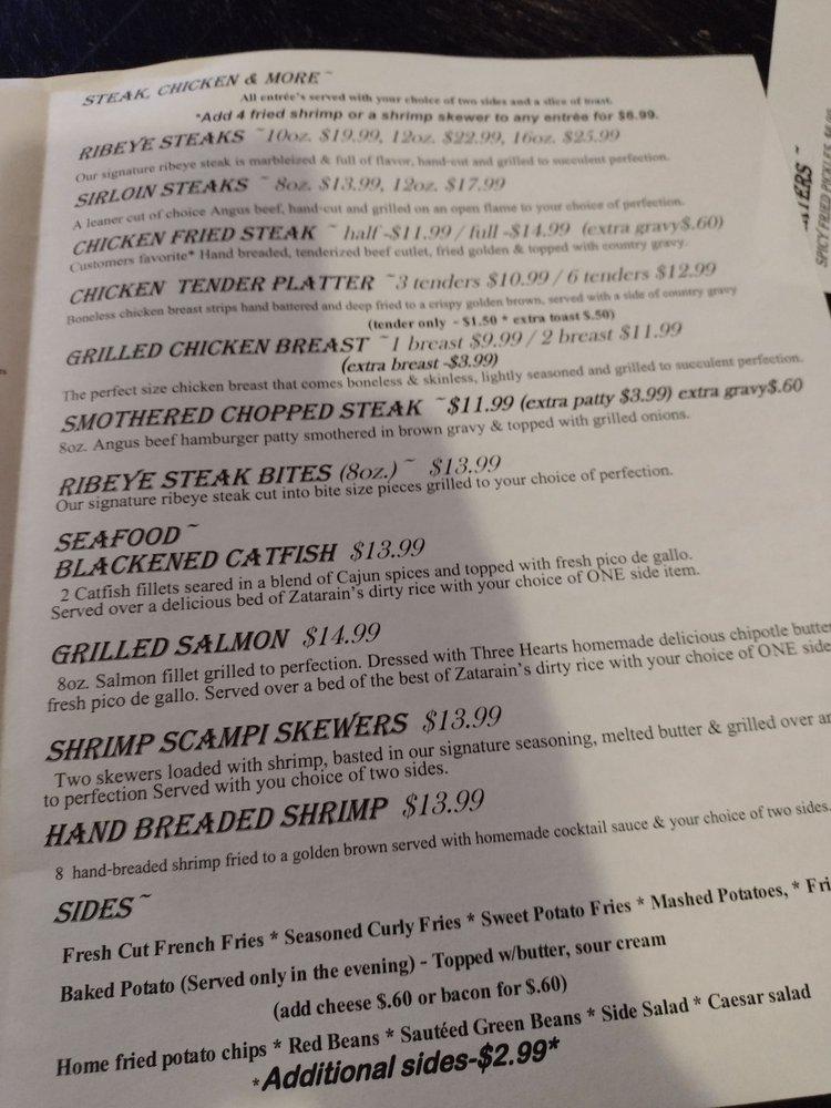 Menu at Three Hearts Steakhouse, Vernon