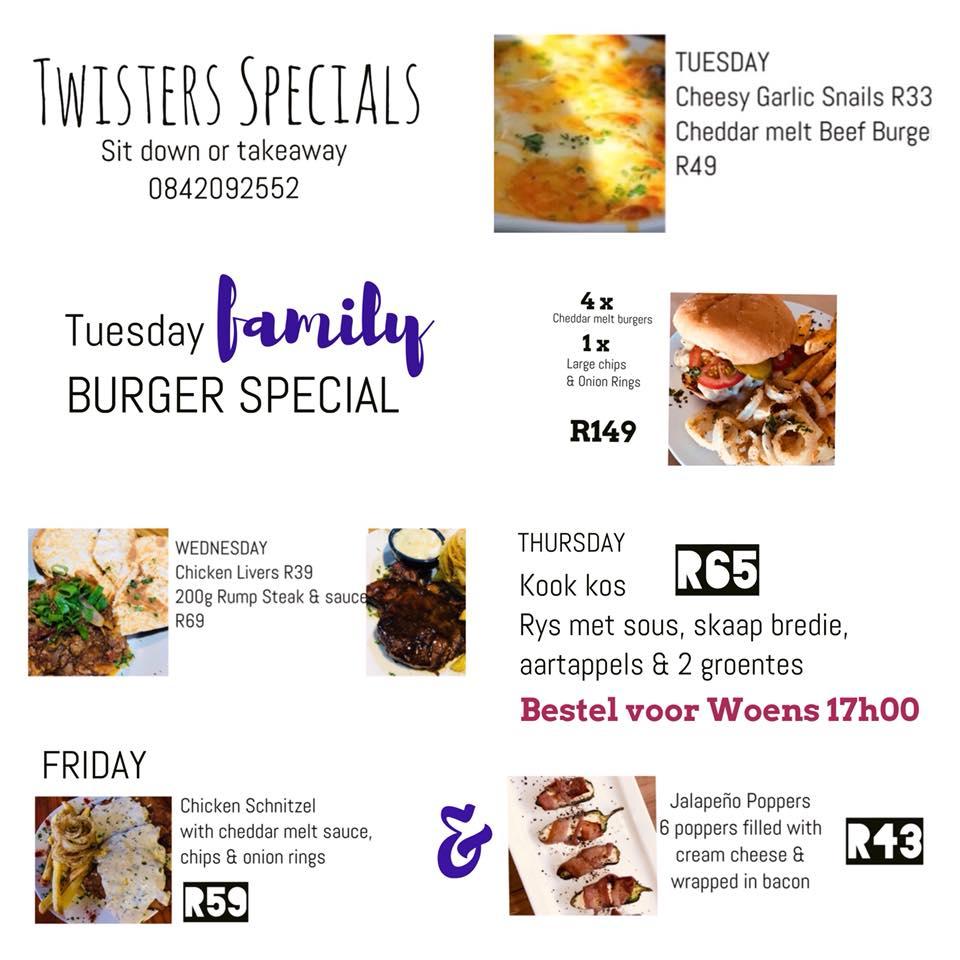 Menu at Twisters pub & bar, Humansdorp