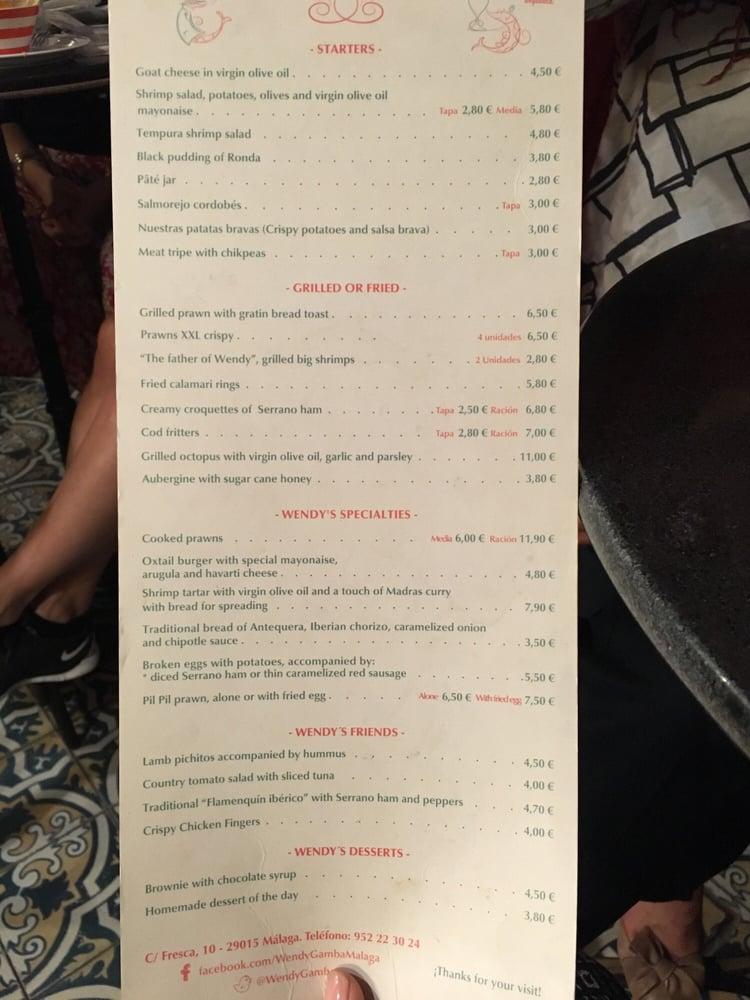 Menu at Wendy Gamba pub & bar, Málaga