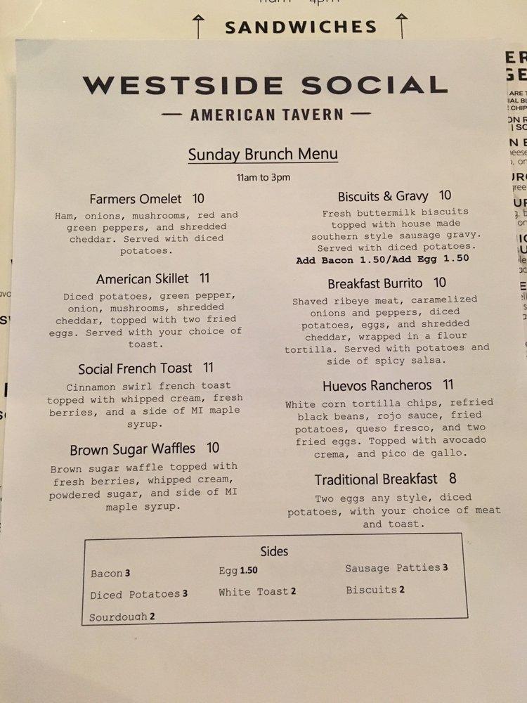 Menu at Westside Social pub & bar, Grand Rapids