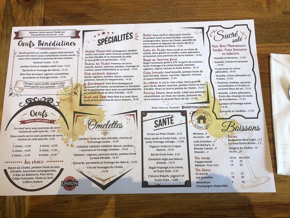 Menu au Restaurant Au Petit Chalet, Blainville