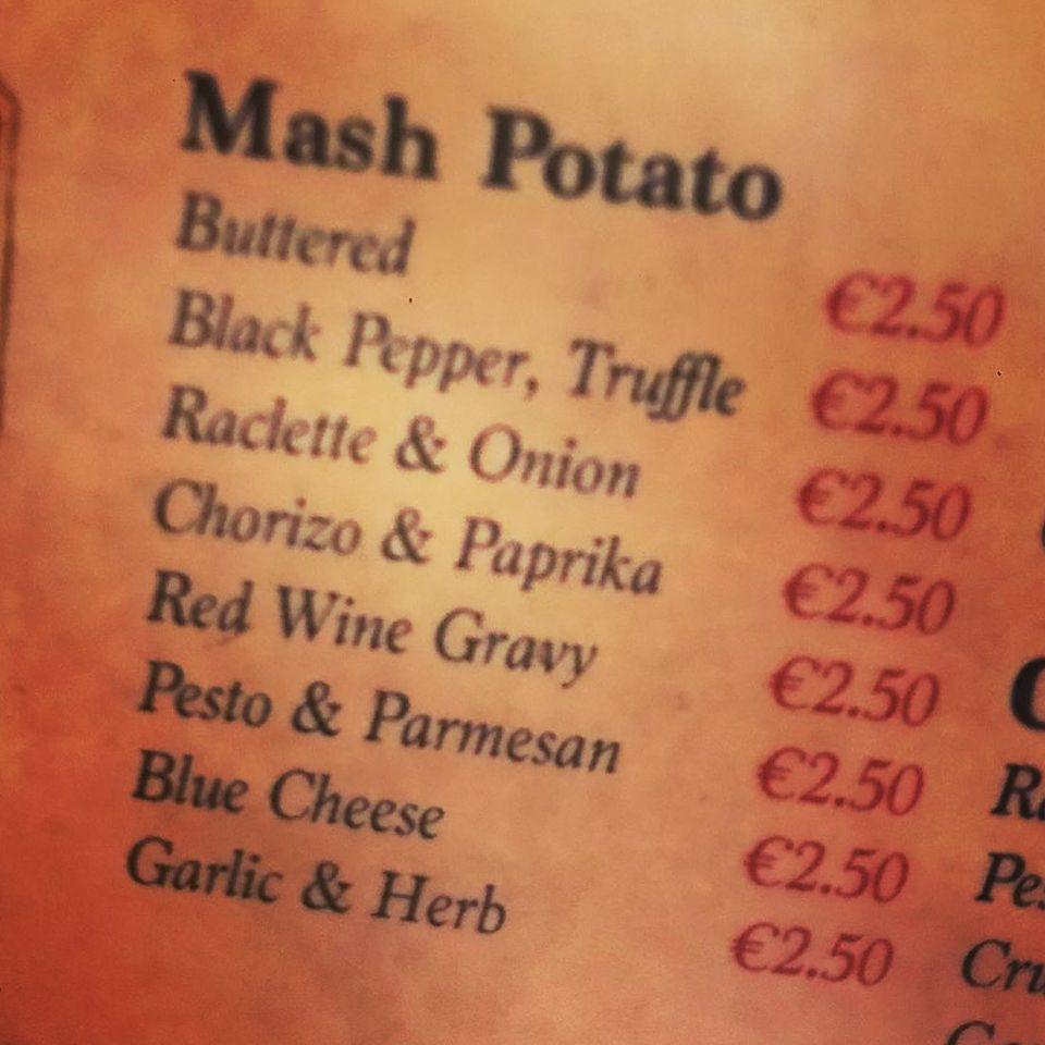 Menu at Boeuf steakhouse, Dublin