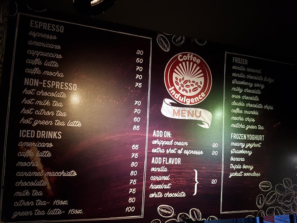 Menu at Coffee Indulgence UST Main Branch, Manila