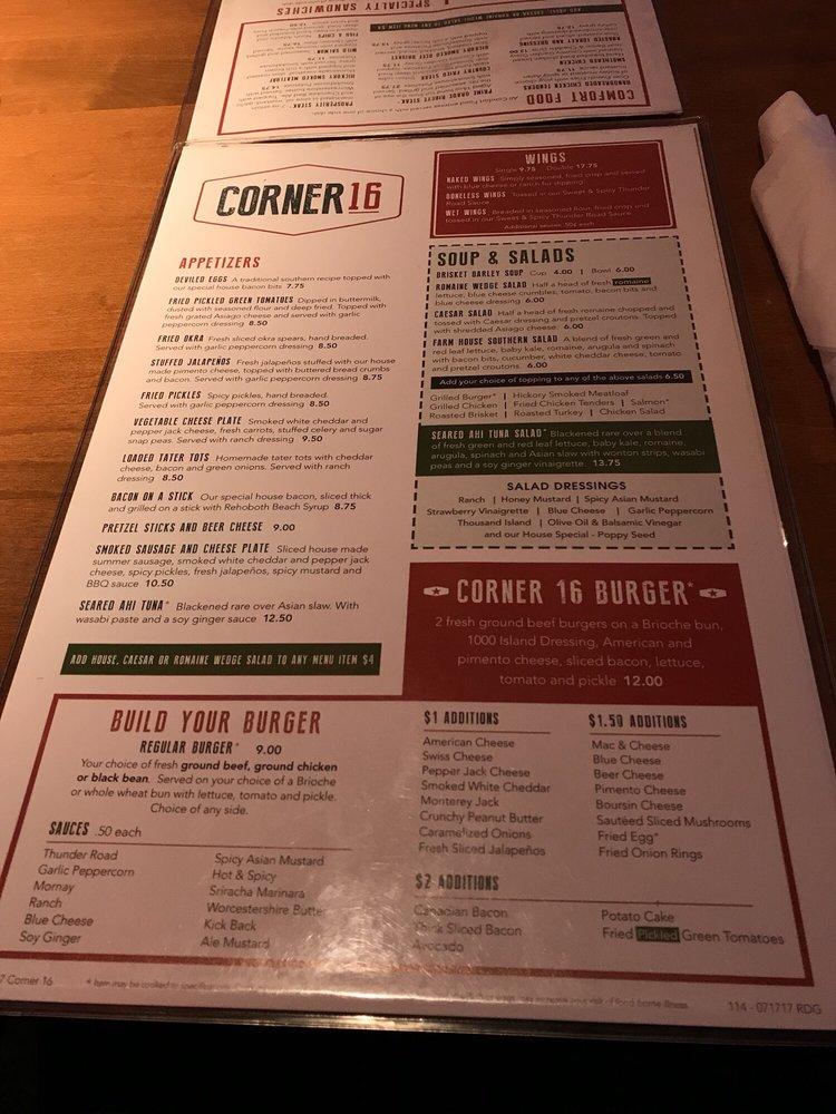 Menu at Corner16 restaurant, Knoxville, Bob Kirby Rd