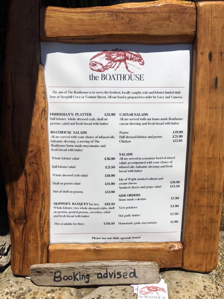 Menu at The Boathouse Restaurant, Ventnor