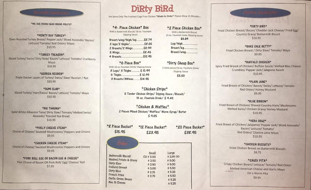 Menu at Dirty Bird restaurant, Morgantown