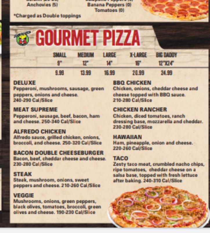Menu at Fox's Pizza Den Greer pizzeria, Greer, 421 The Parkway