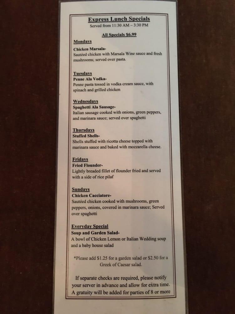 Menu at Grapevine The Greek & Italian Restaurant, Richmond, Three Chopt Rd