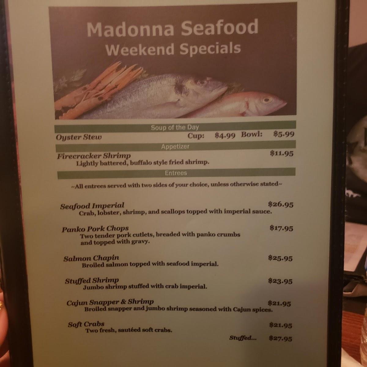 Carta de Madonna Seafood Restaurant, Estados Unidos