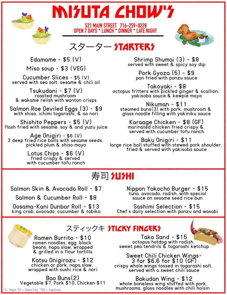 Menu at Misuta Chow's pub & bar, Buffalo