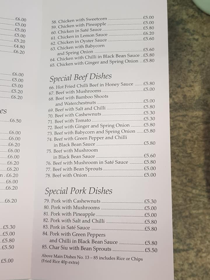 Menu at New Woodlands restaurant, Ballymena