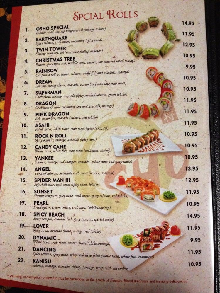 Menu at Osho Sushi & Bar, North Providence