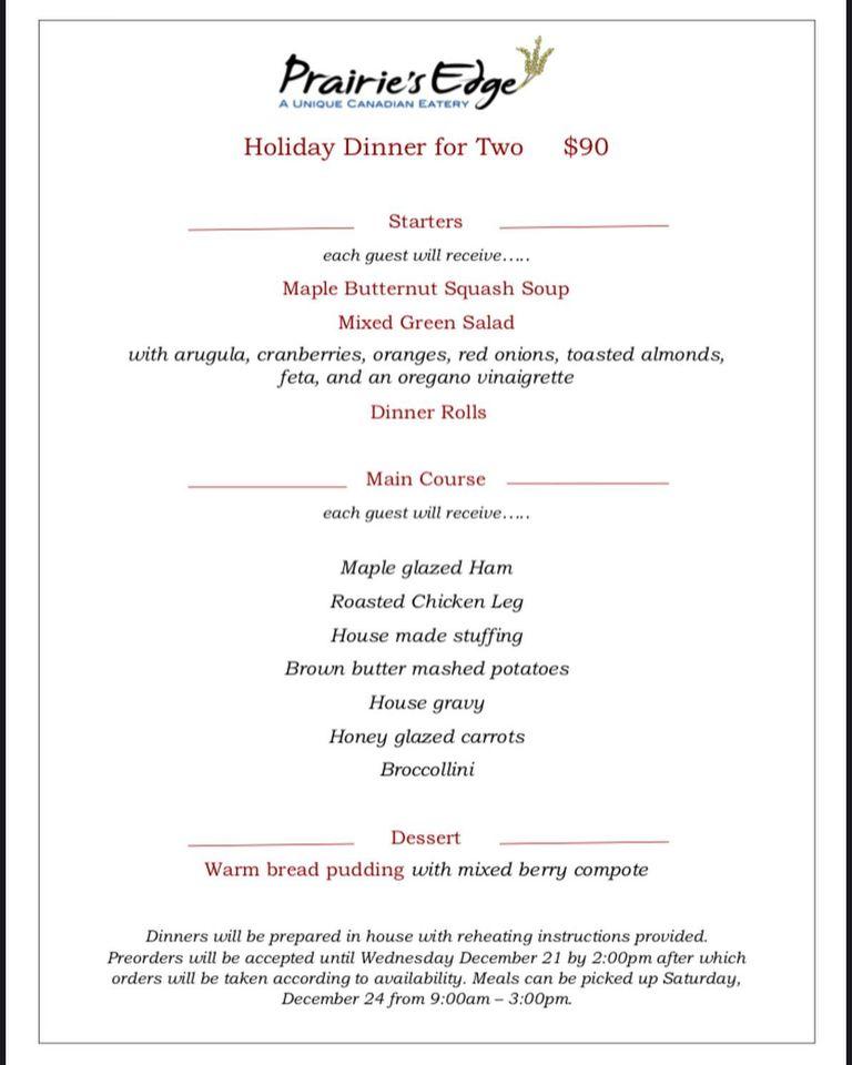 Menu at Prairie's Edge cafe, Winnipeg