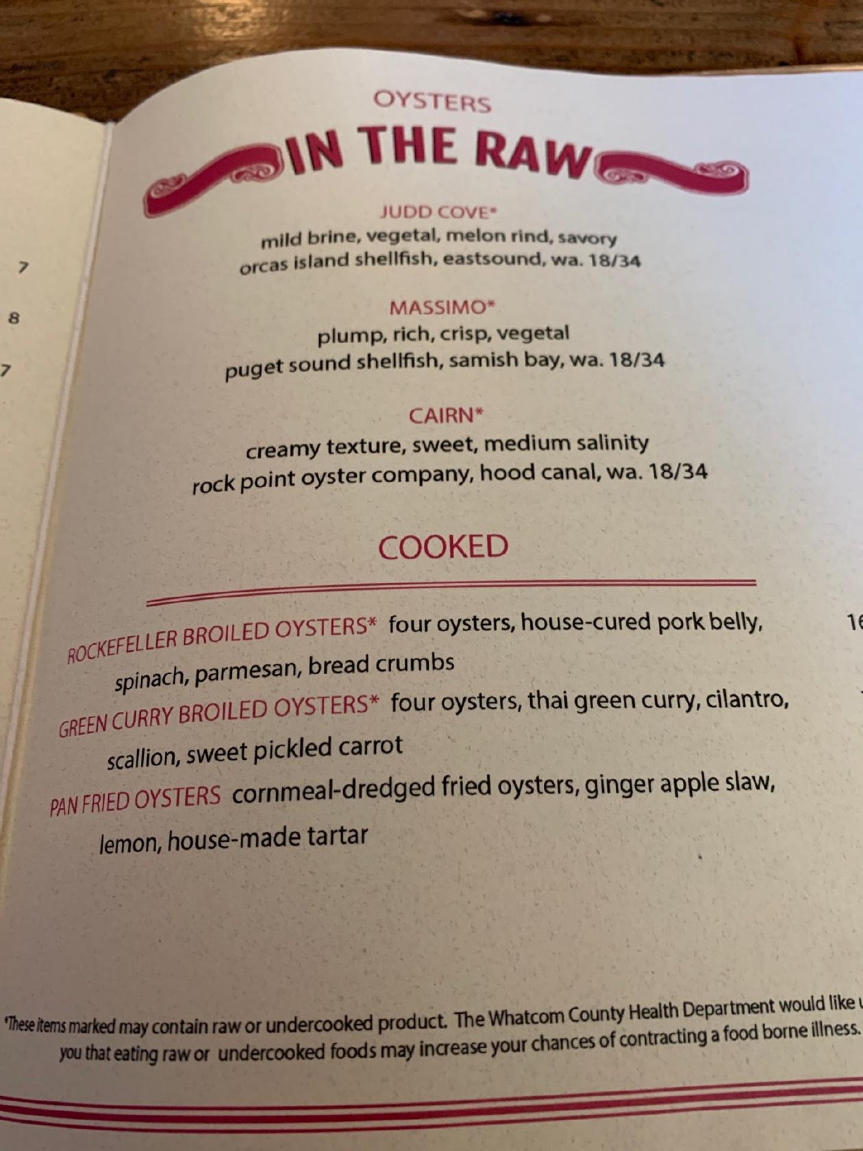 Menu at Rock and Rye Oyster House pub & bar, Bellingham