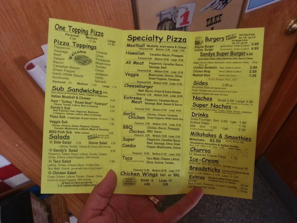 Menu at Sandy's Pizza pizzeria, Toledo