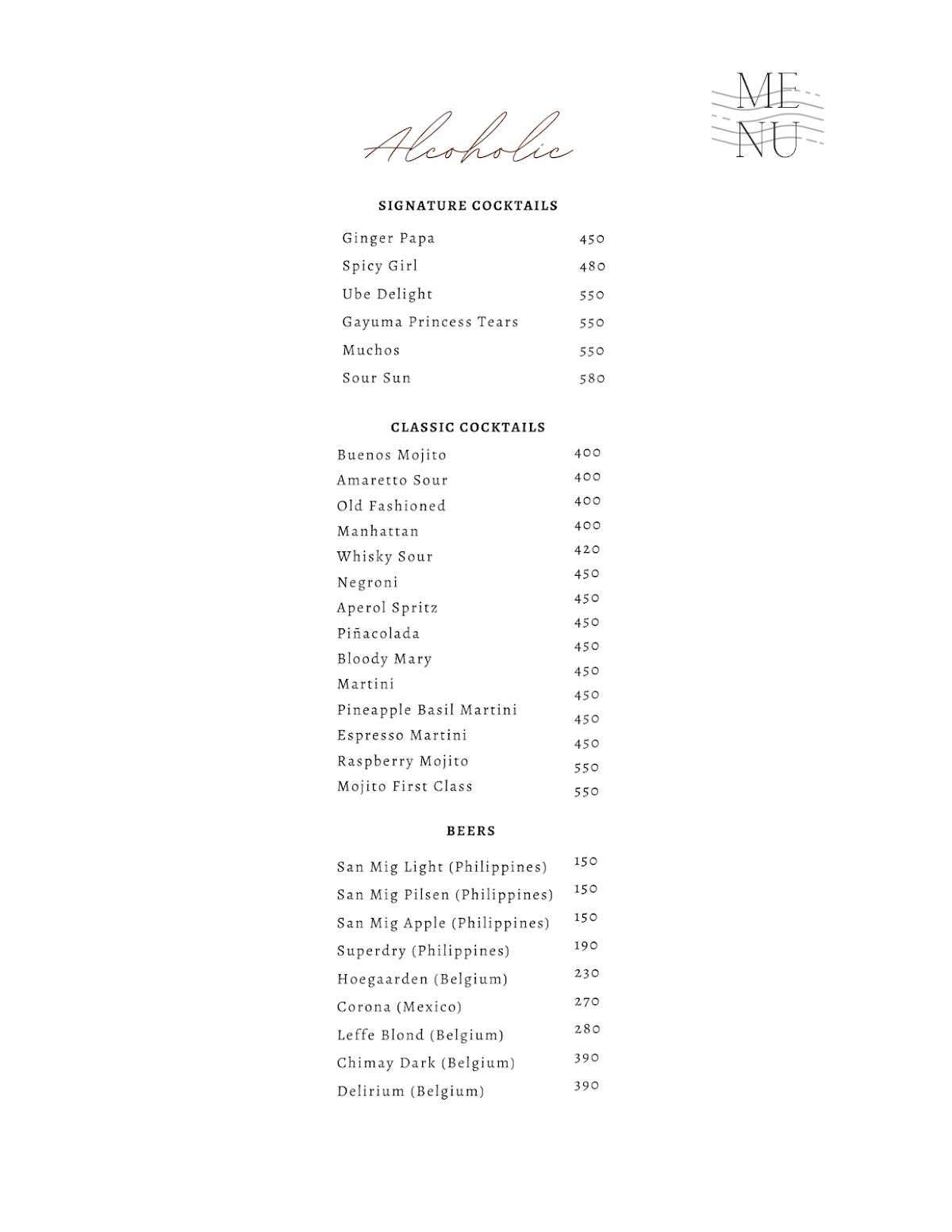 Menu at Somm's Table restaurant, Makati