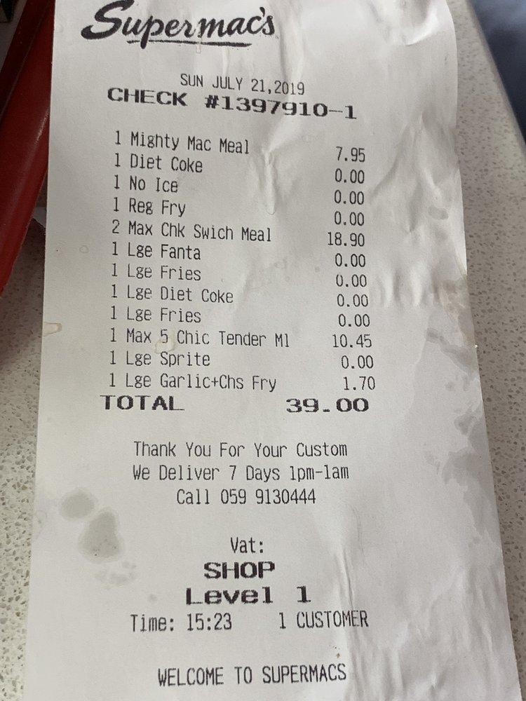 Menu at Supermac's & Papa John's Burrin St Carlow restaurant, Carlow ...