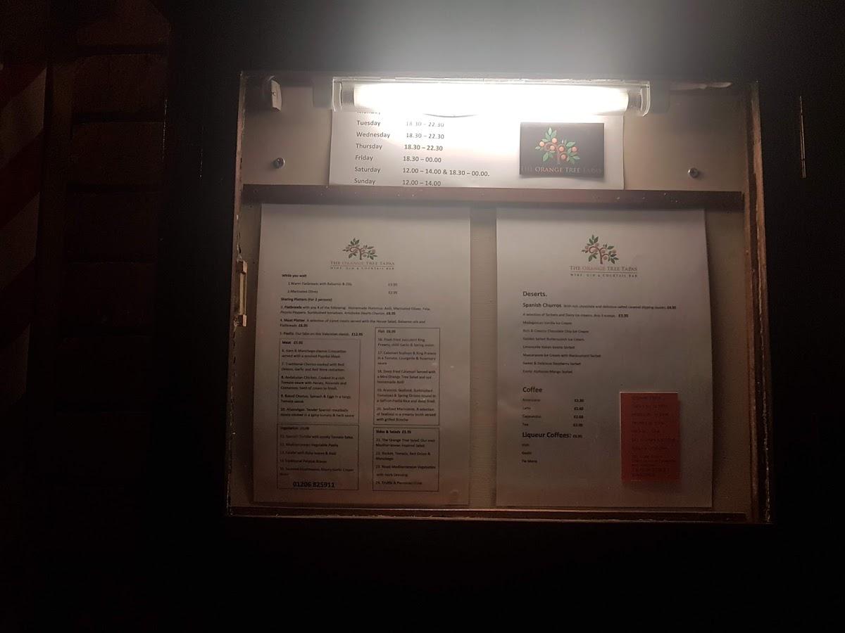 Menu at The Orange Tree Tapas Restaurant - Wine, Gin and Cocktail Bar ...