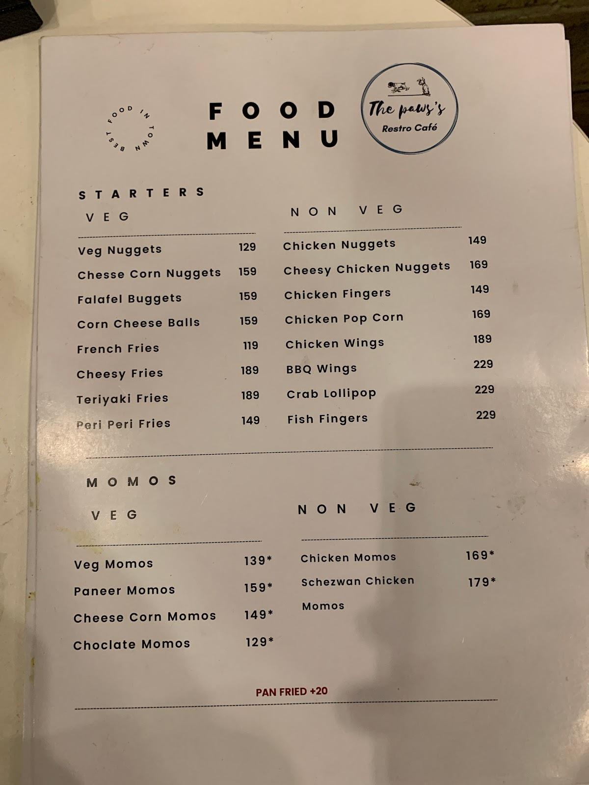 Menu at The Paws's Restaurant and Cafe, Coimbatore