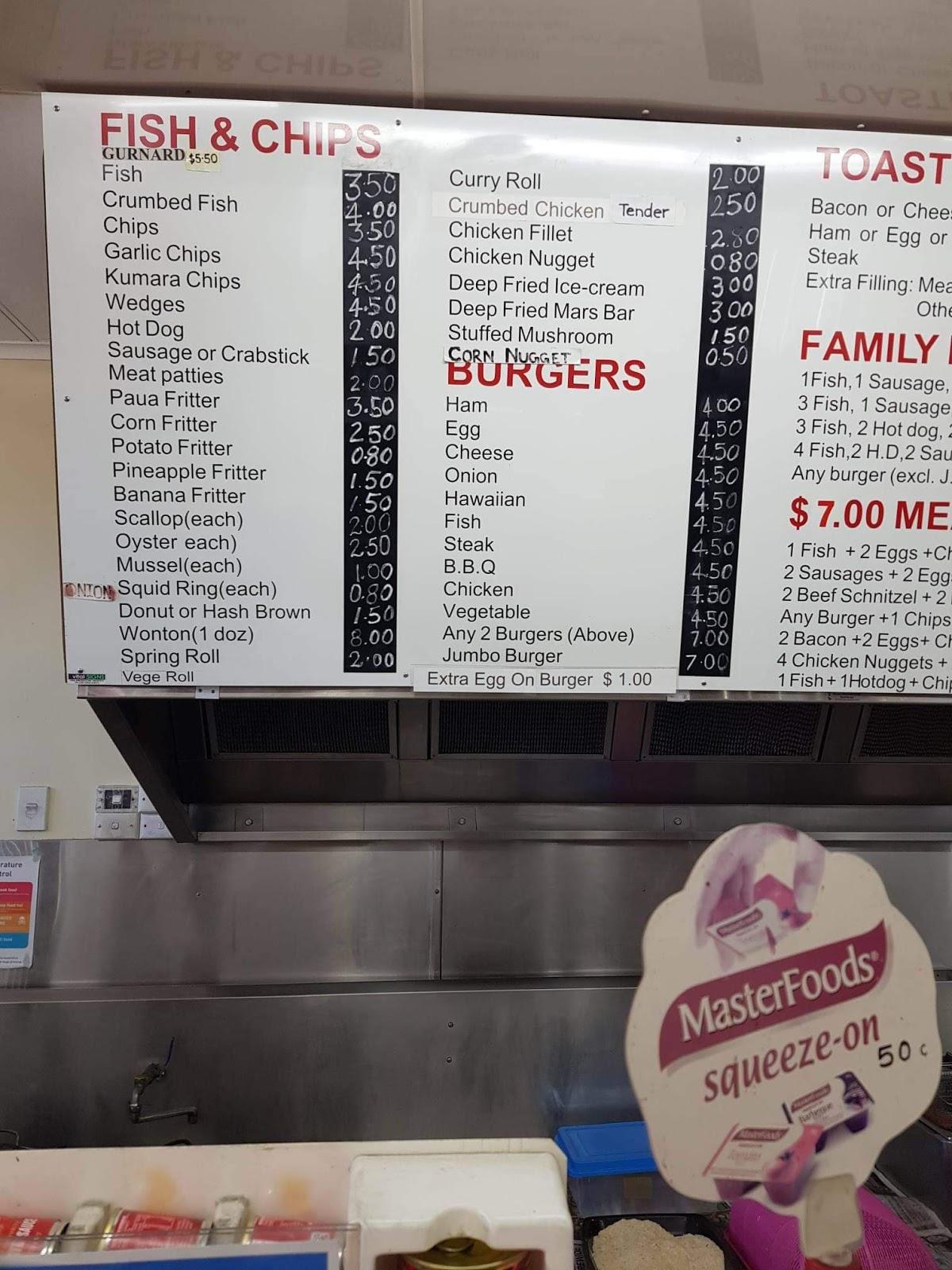 Menu at Top Cook Dairy & Takeaways, Palmerston North