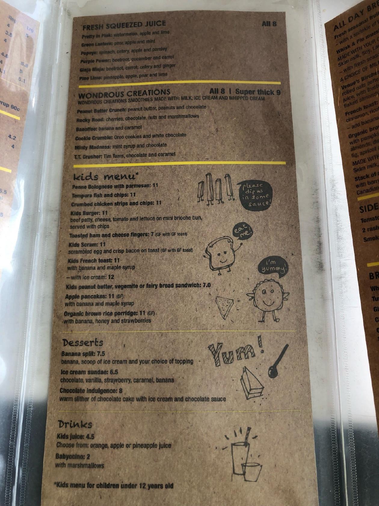 Menu at Venue Café & Bar, Bathurst