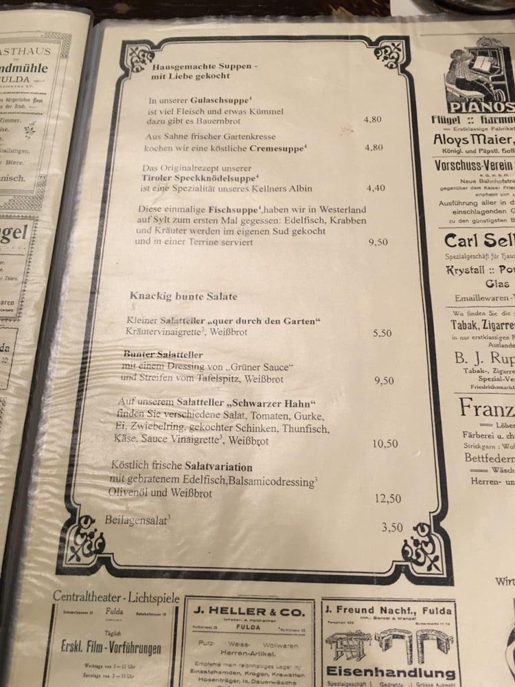 Menu at Wirtshaus Schwarzer Hahn restaurant, Fulda