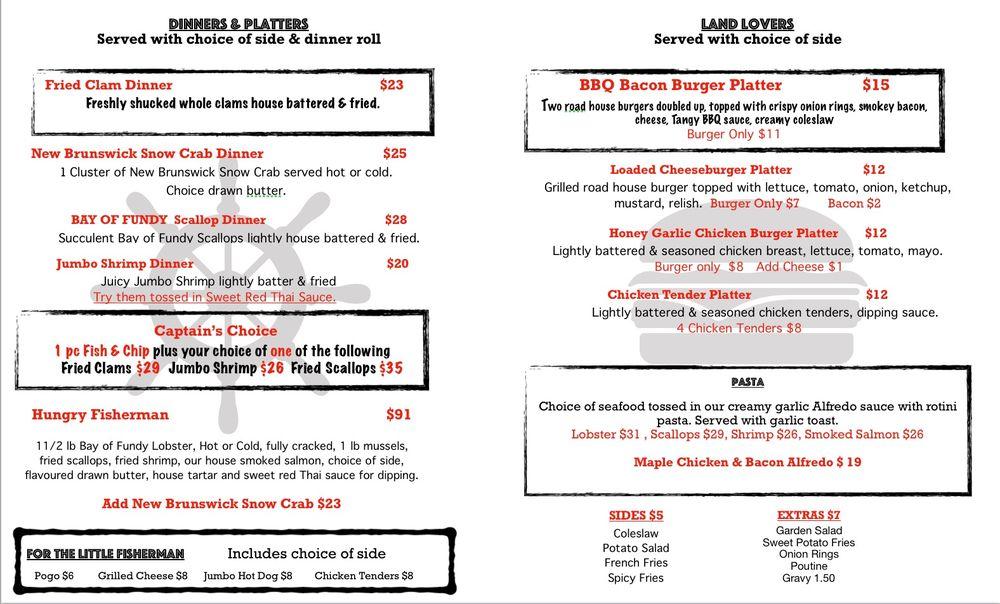 Menu at Alma Lobster Shop restaurant, Alma