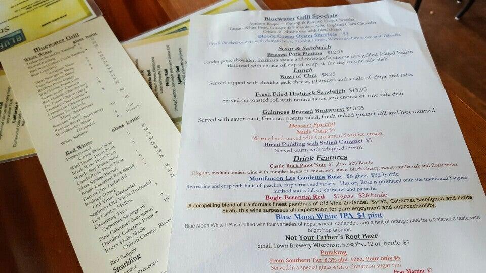 Menu at Blue Water Grill restaurant, Skaneateles
