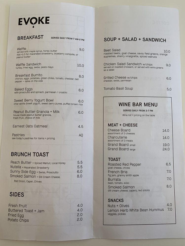 Menu at Café Evoke cafe, Edmond