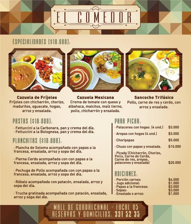 Menu at El Comedor restaurant, Envigado