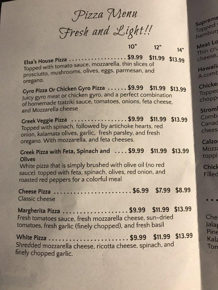 Menu at Elsa's Greek Grill restaurant, Beaumont