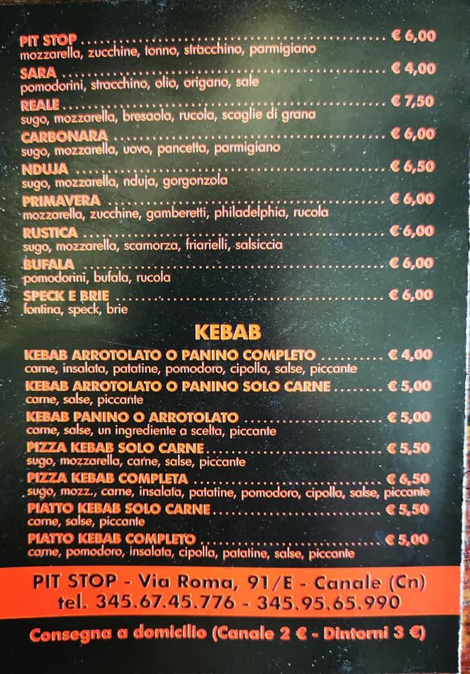 Menu da Pit Stop pizzeria, Canale