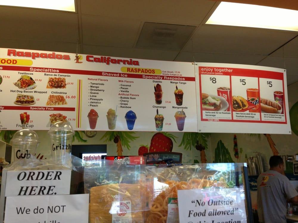 Menu at Raspados California, Fresno, N Blackstone Ave