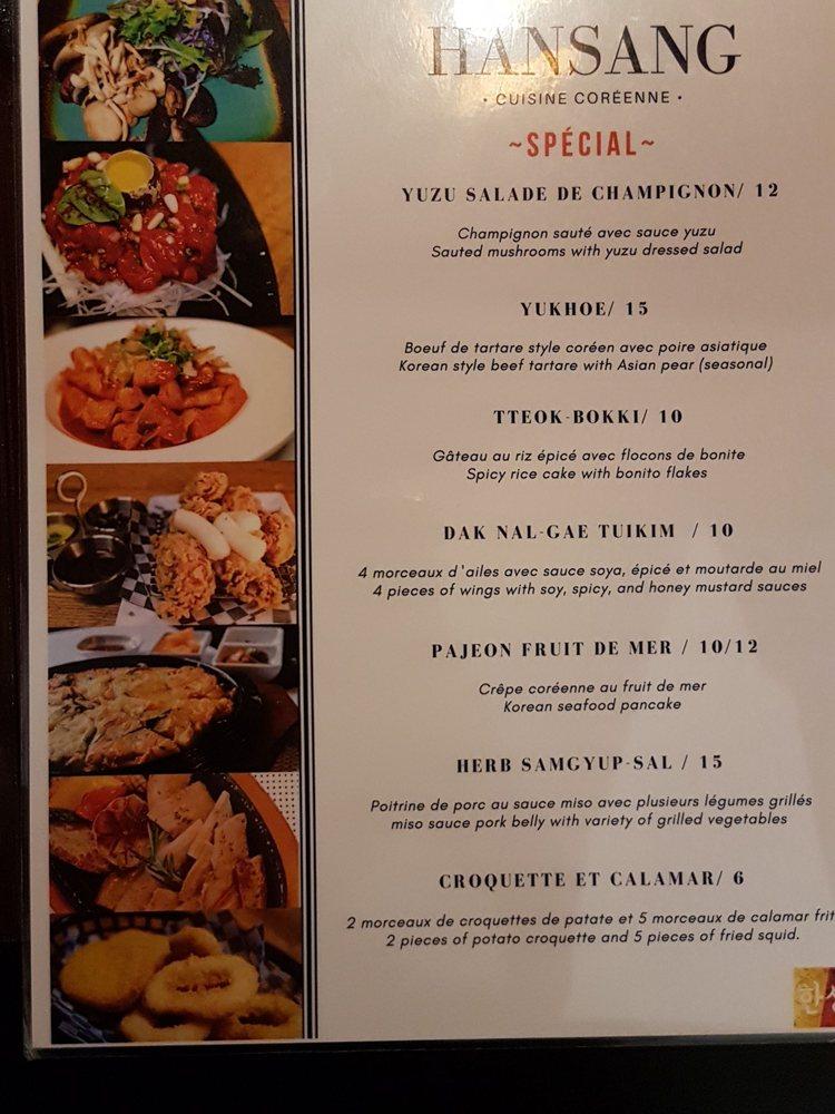 Menu at Restaurant Hansang, Montreal