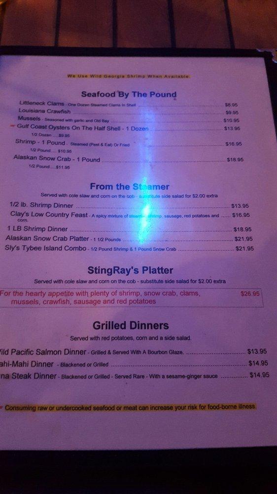 Menu at Sting Ray's Seafood pub & bar, Tybee Island