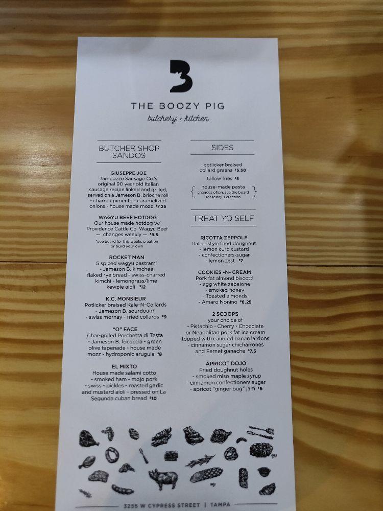 Menu at The Boozy Pig restaurant, Tampa, 3255 W Cypress St