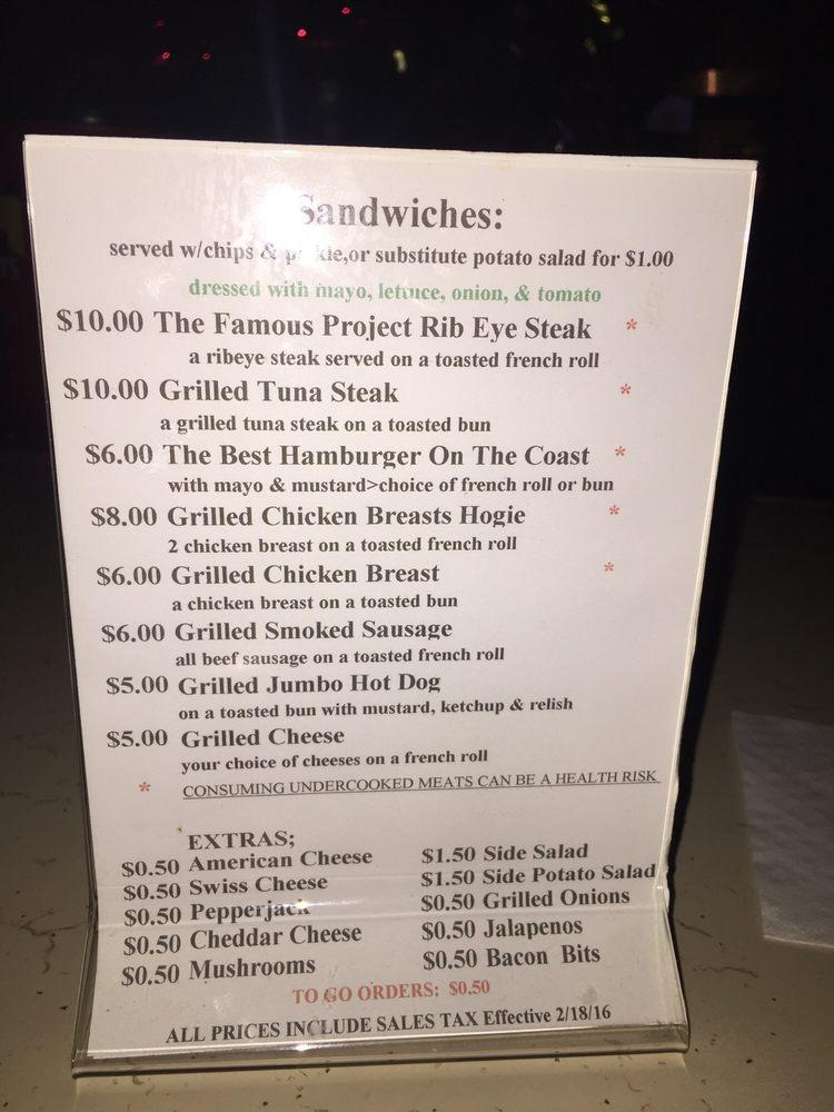 Menu at The Project Lounge pub & bar, Biloxi