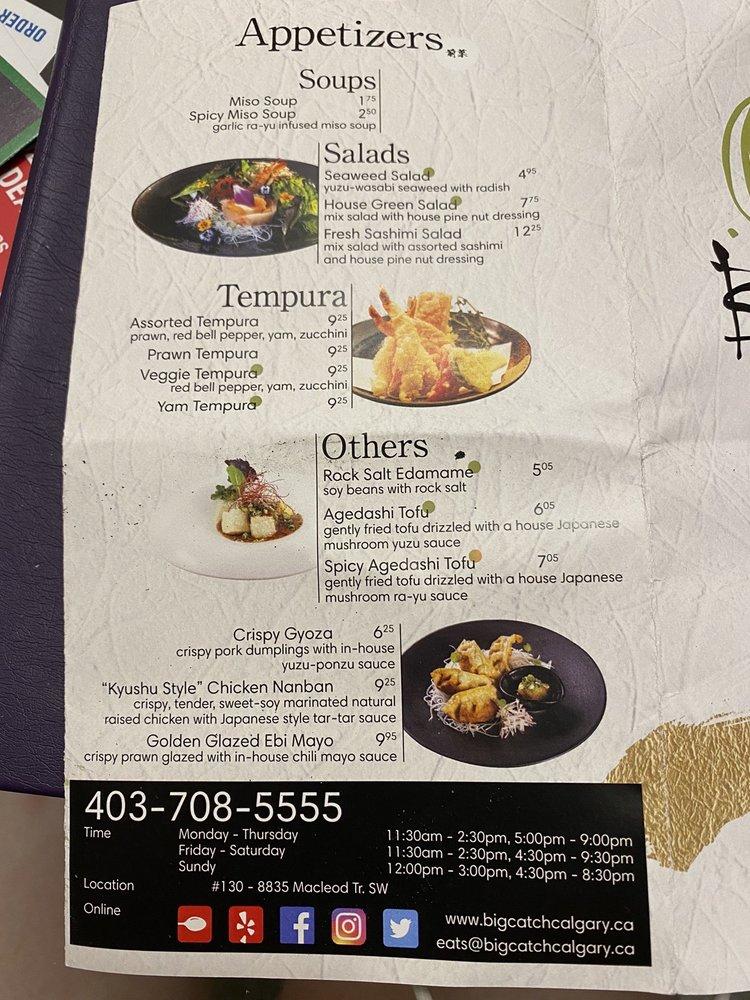 Menu at Big Catch Sushi Bar, Calgary