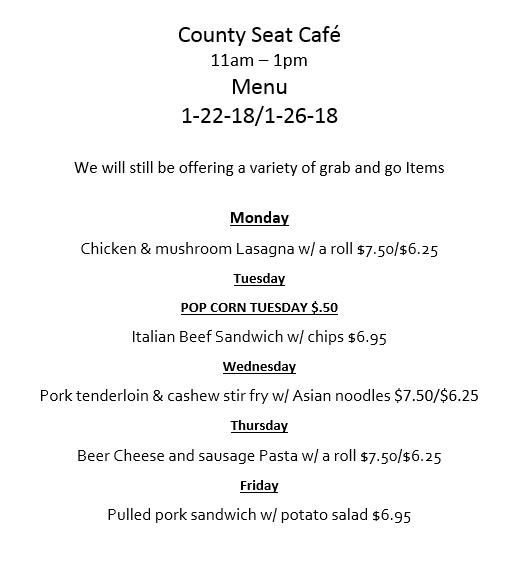 Menu at County Seat Cafe, Fargo