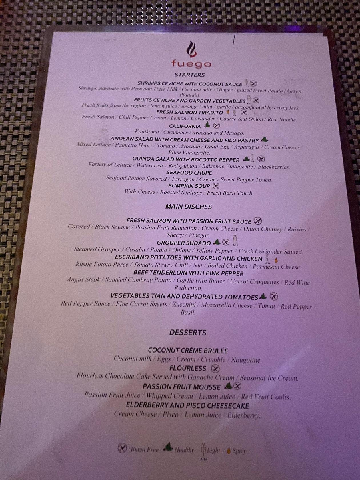 Menu at Fuego - Restaurante, Punta Cana
