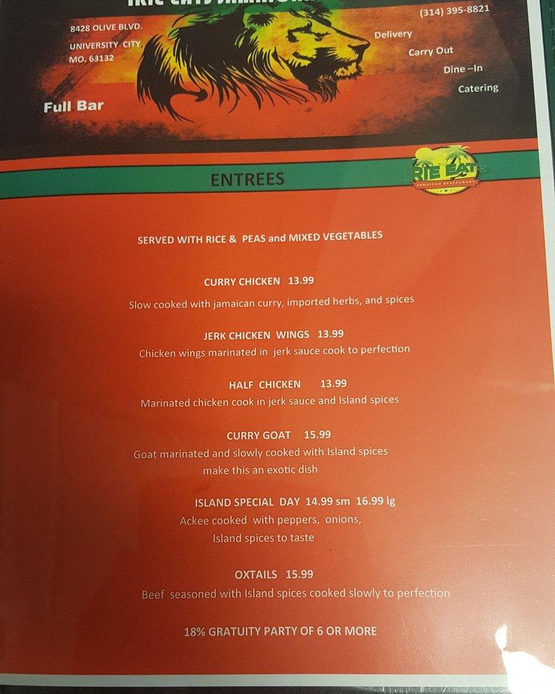 Carta de Irie Eats Jamaican Restaurant, San Luis