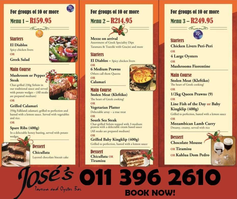 Menu at Jose's Taverna And Oyster Bar Edenvale, Edenvale