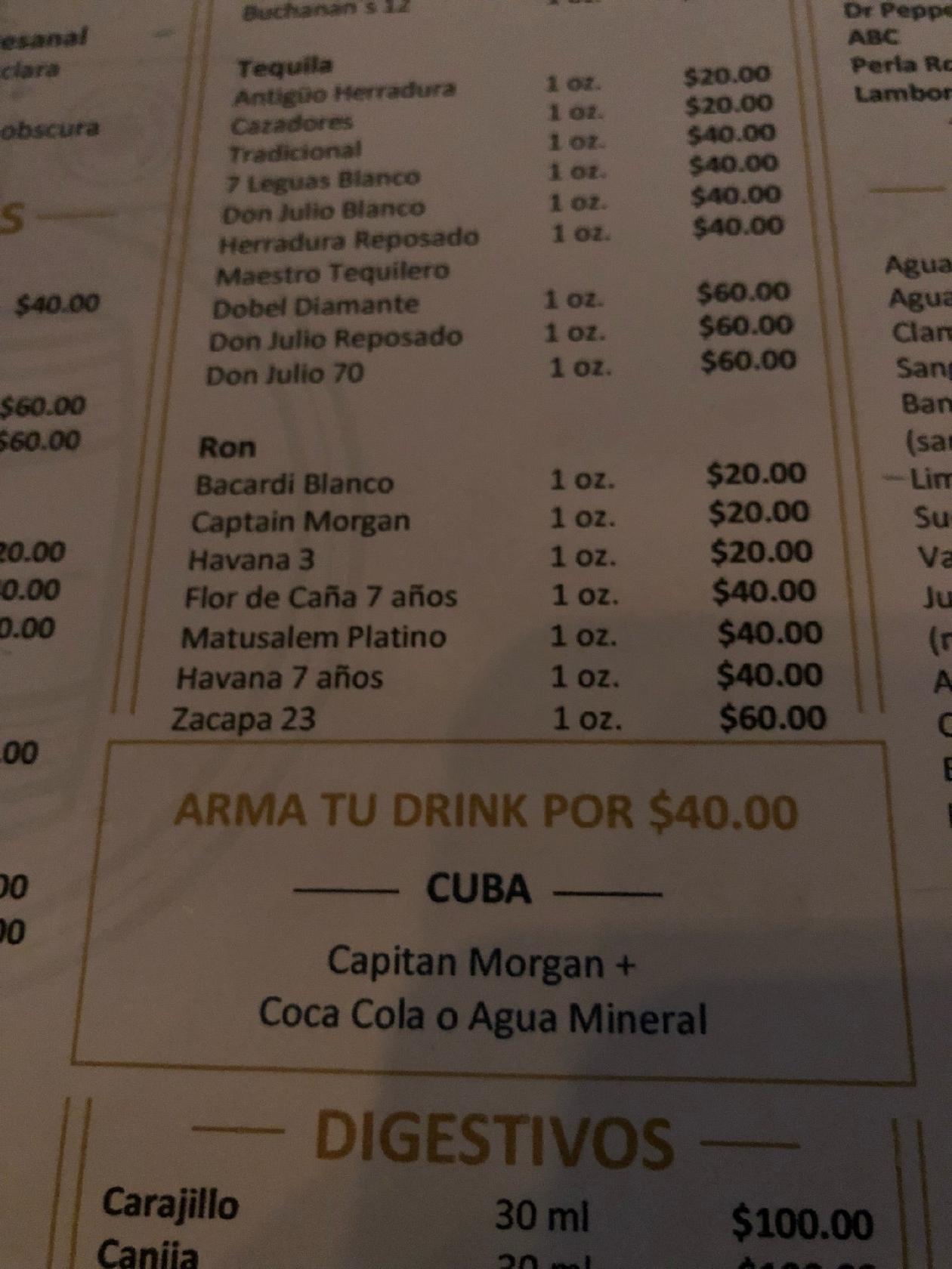 Menu at Major Tom San Pedro pub & bar, Monterrey, Río Orinoco 175