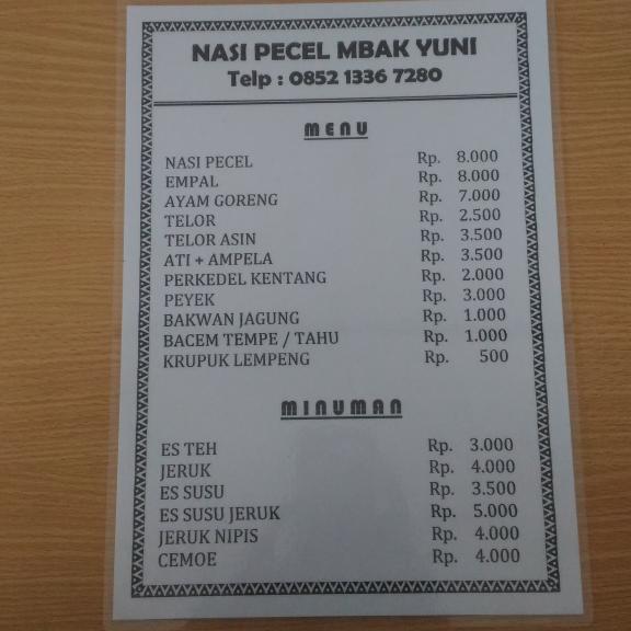Menu at NASI PECEL KHAS MADIUN MAS BAYU SAPUTRO restaurant, Depok