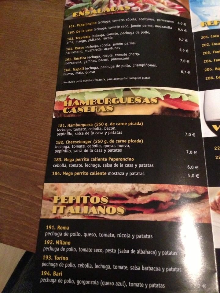 Menu at Peperoncino pizzeria, Palma, C. Socors