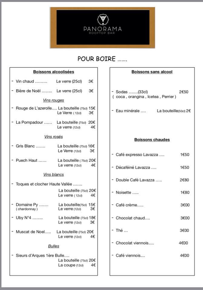 Menu at Rooftop Panorama Carcassonne restaurant, Carcassonne