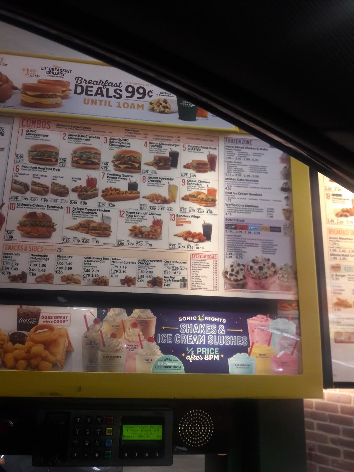 Menu at Sonic Drive-In fast food, Memphis, Kirby Pkwy