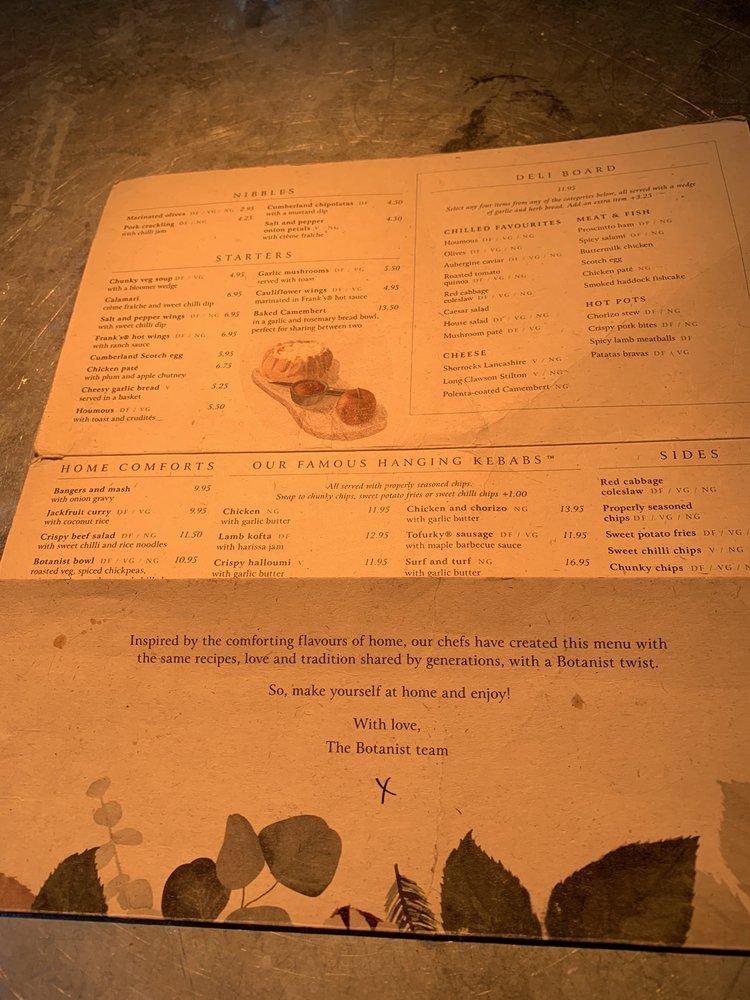 Menu at The Botanist Bar & Restaurant Sheffield, Sheffield