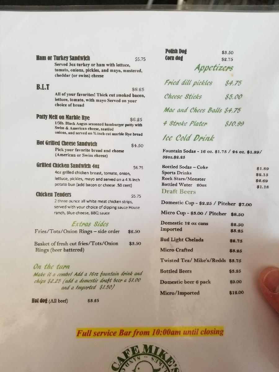 Menu at Café Mike's restaurant, Idaho Falls, 100 E 65th N