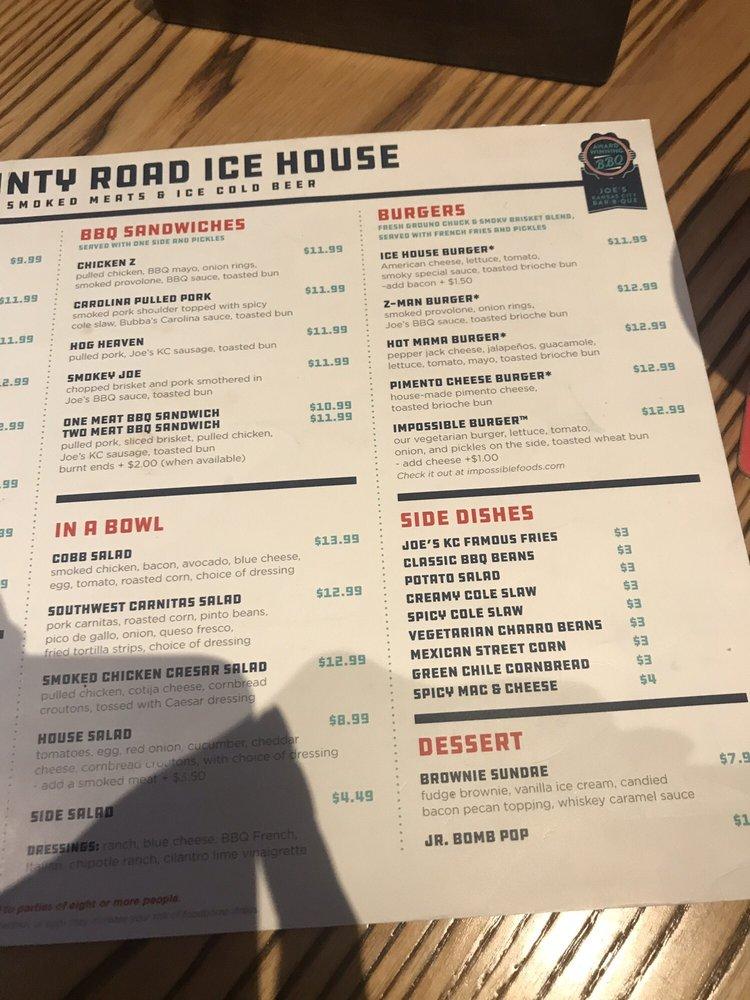 Menu at County Road Ice House pub & bar, Kansas City